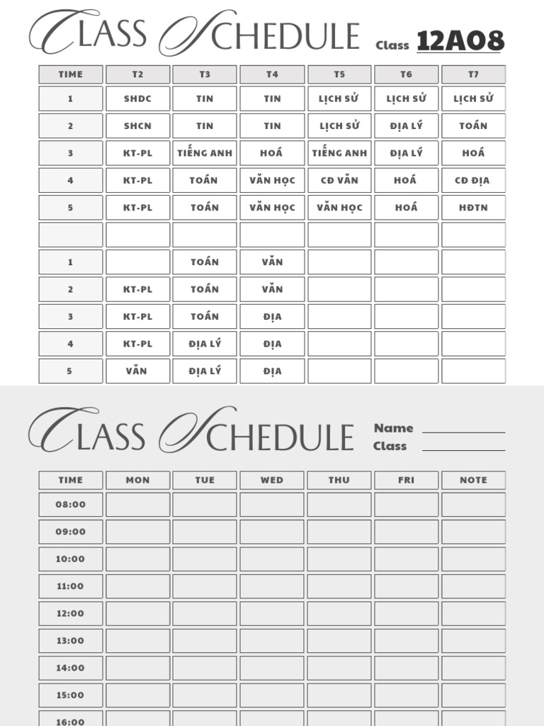 White Grey Minimalist Simple Weekly Class Schedule PDF | PDF