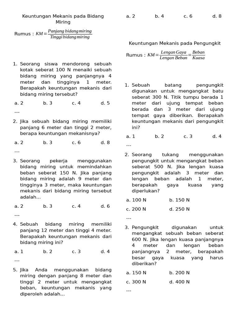Keuntungan Mekanis Pada Bidang Miring Dan Pengungkitg | PDF