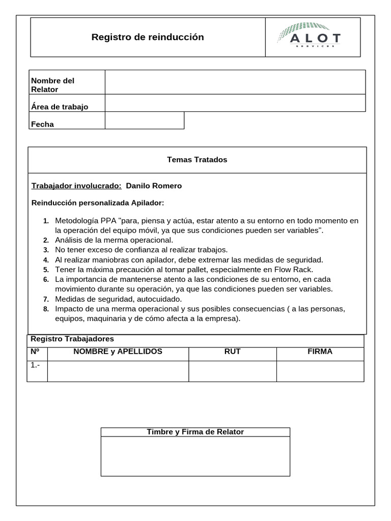 Registro de Charla Reinducción - Danilo Romero 1 | PDF