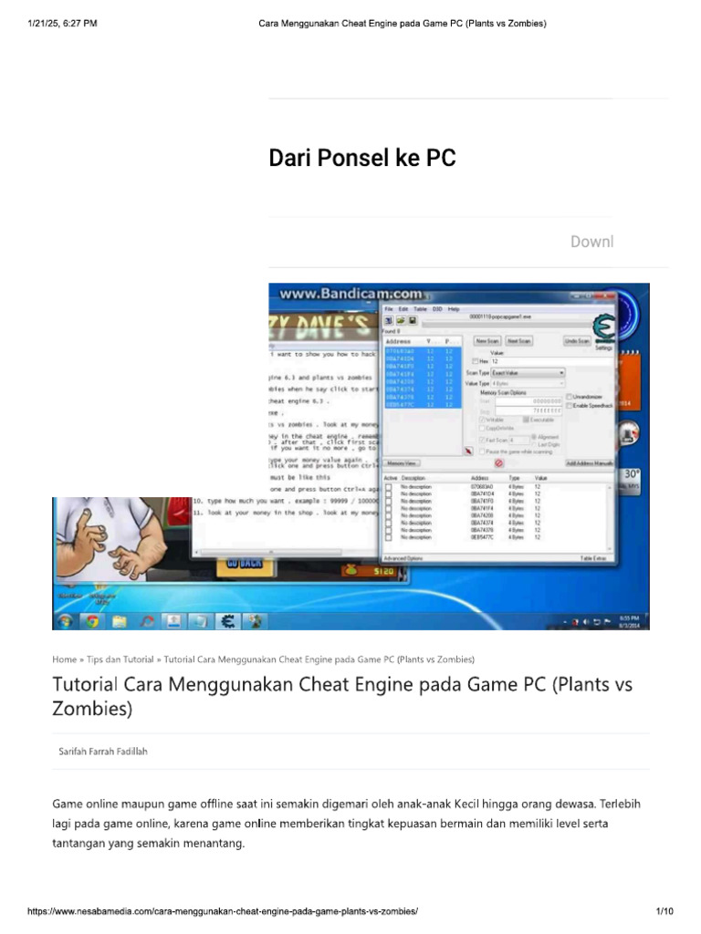 Cara Menggunakan Cheat Engine Pada Game PC (Plants Vs Zombies) | PDF