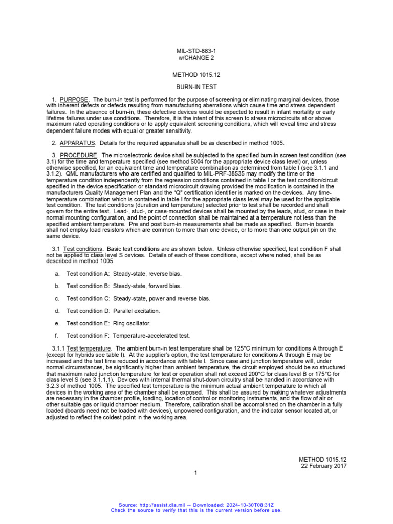 MIL-STD-883-1 Change 2 - METHOD 1015-12 | PDF | Electrical Connector ...