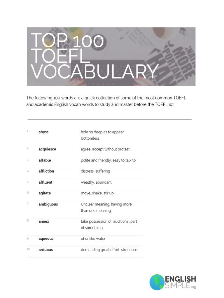 Top100toeflvocabwords 1474092286036 | PDF | Emotions | Psychology