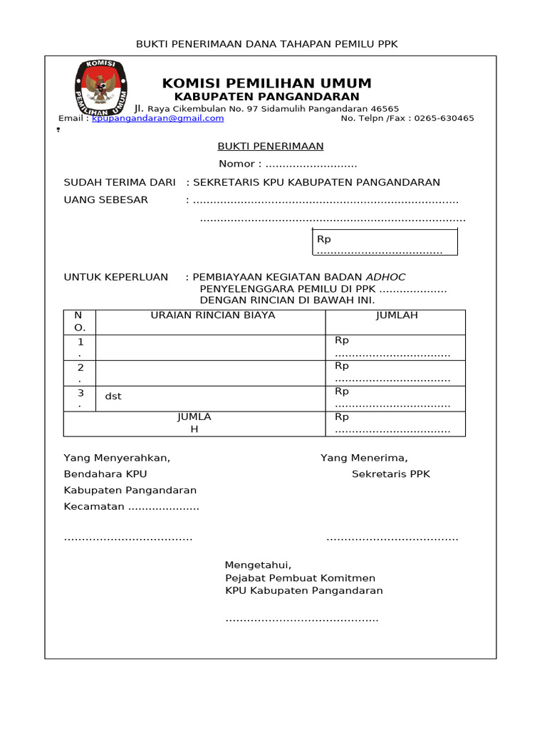 Form Bukti Penerimaan Dana PPK | PDF