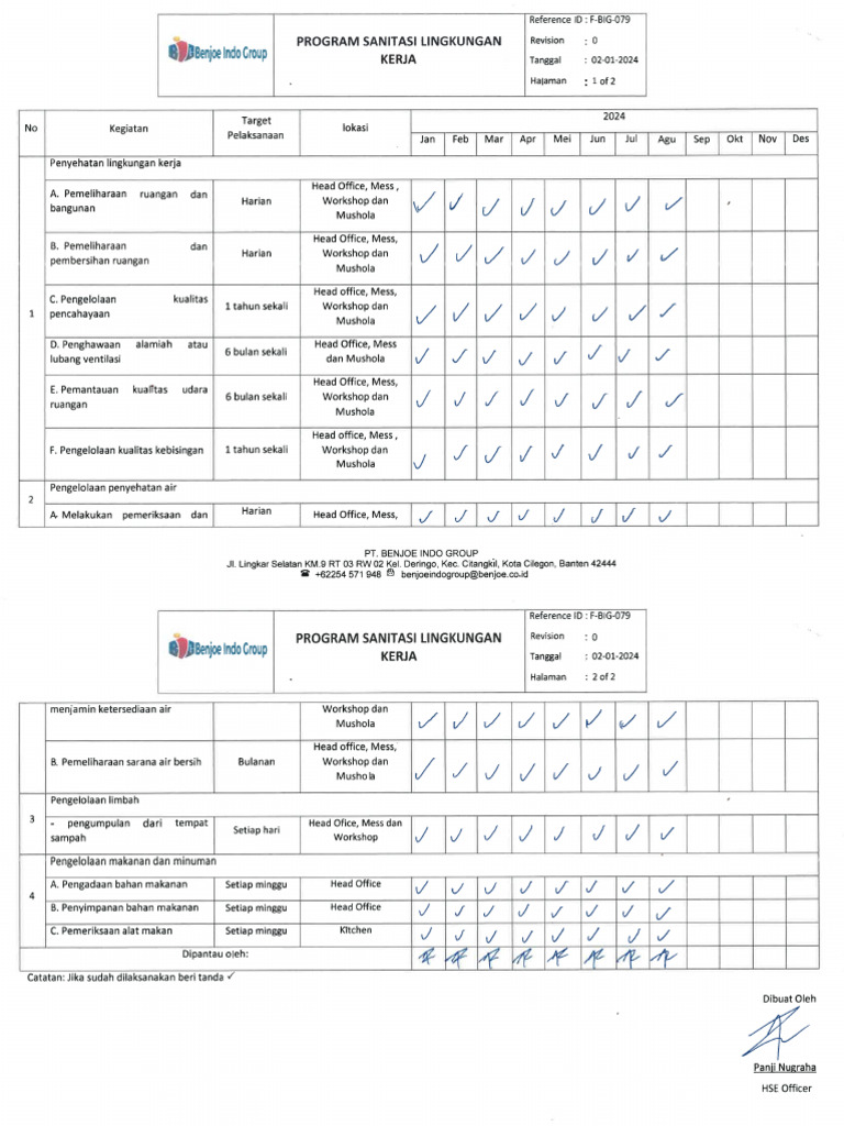 Program Sanitasi Lingkungan Kerja 2024 PT BIG | PDF