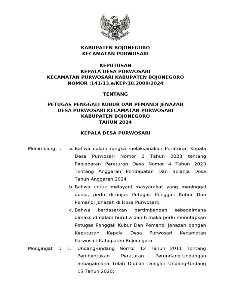 SK Pemandi Jenazah Dan Penggali Kubur 2024 | PDF