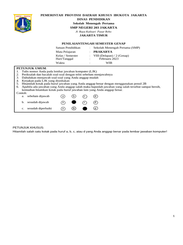 PTS KELAS VIII GENAP Prakarya | PDF