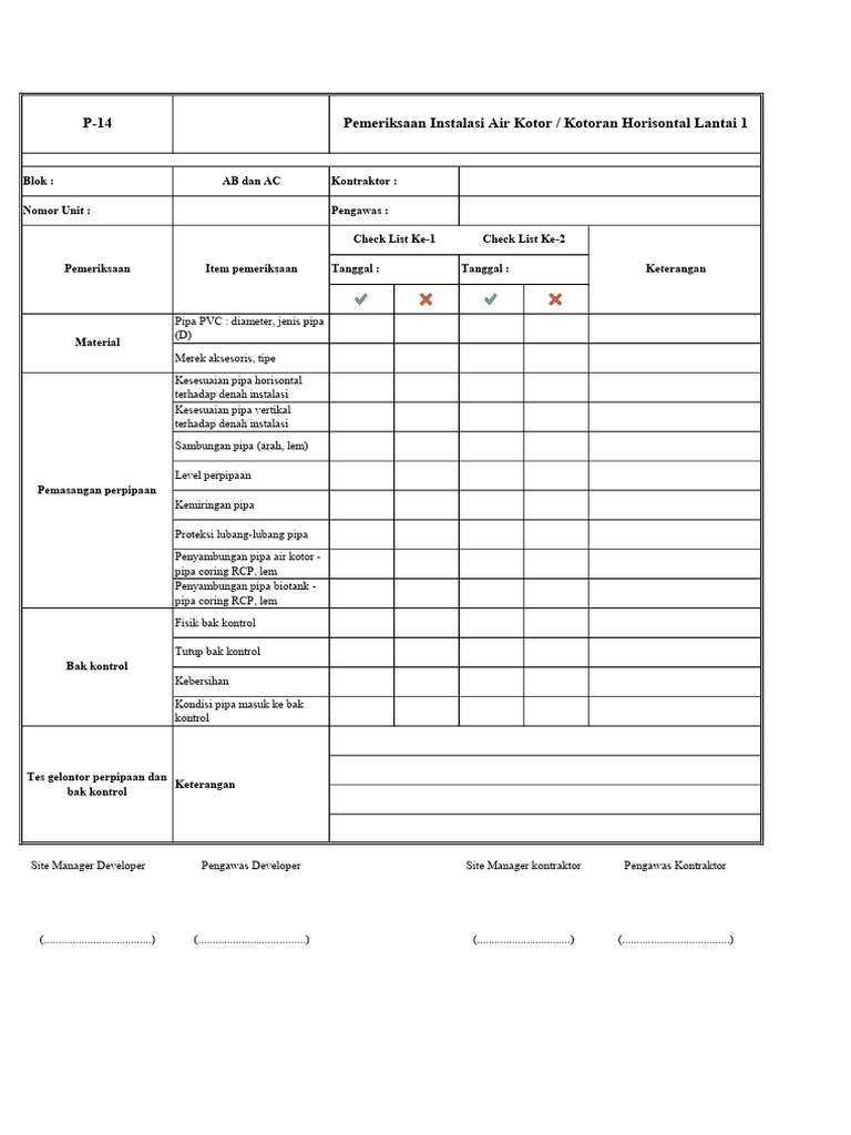 Form Checklis Pipa Air Kotor | PDF
