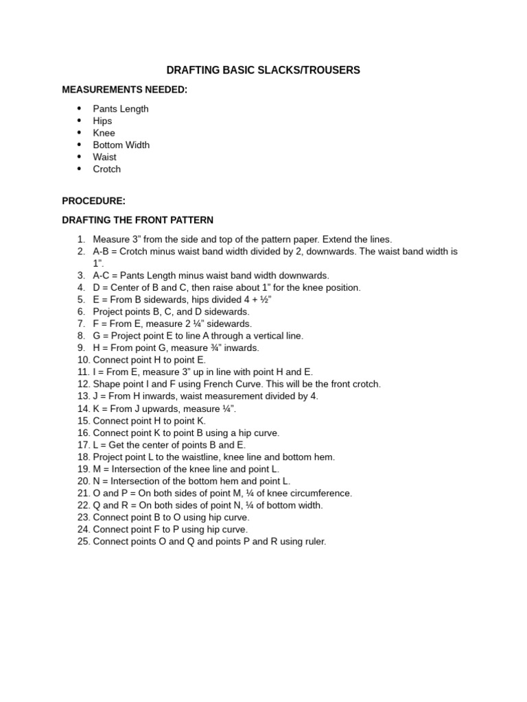 Drafting Basic Slacks Trousers | PDF | Trousers | Waist