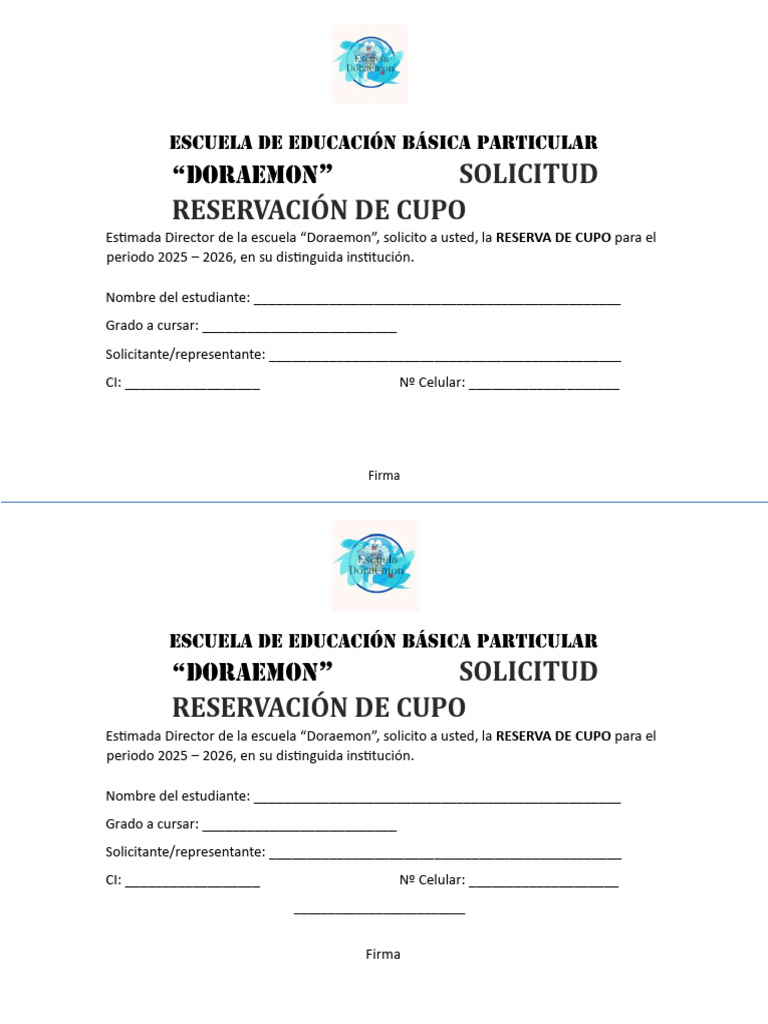 RESERVA DE CUPO 2025 (1) | PDF