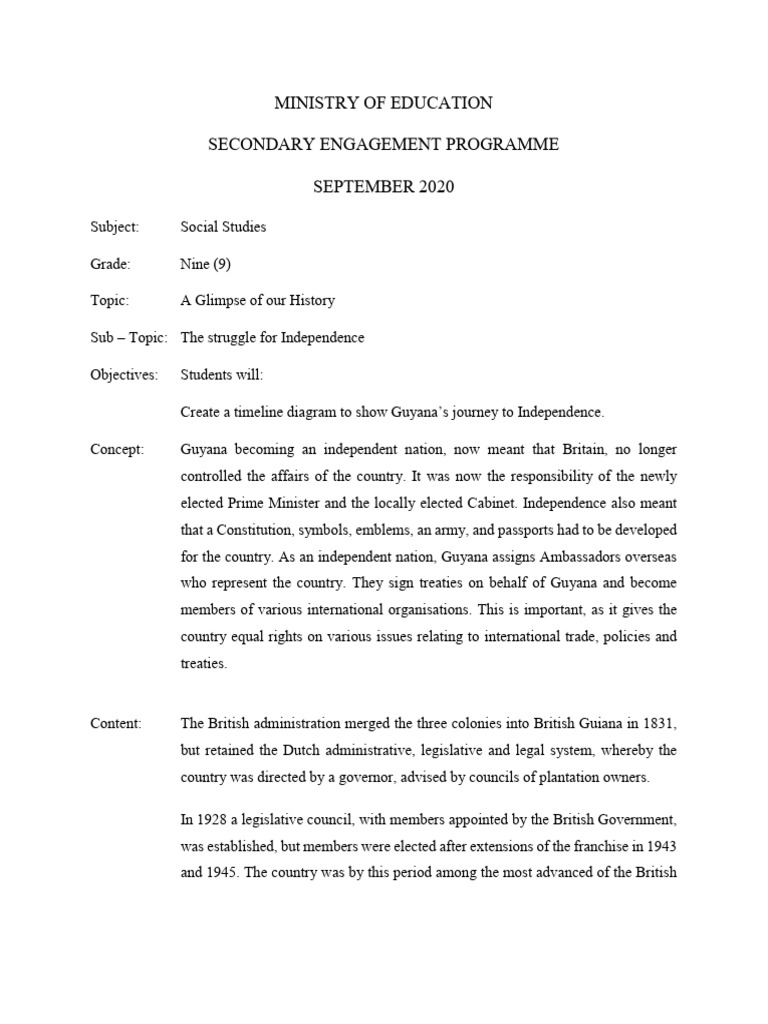 Grade 9 Social Studies Week 6 Lesson 2 | PDF | Guyana | Government