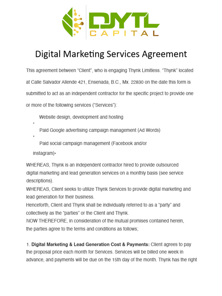 Thynk - Digital - Marketing - Services - Agreement - PDF (1) RV | PDF ...