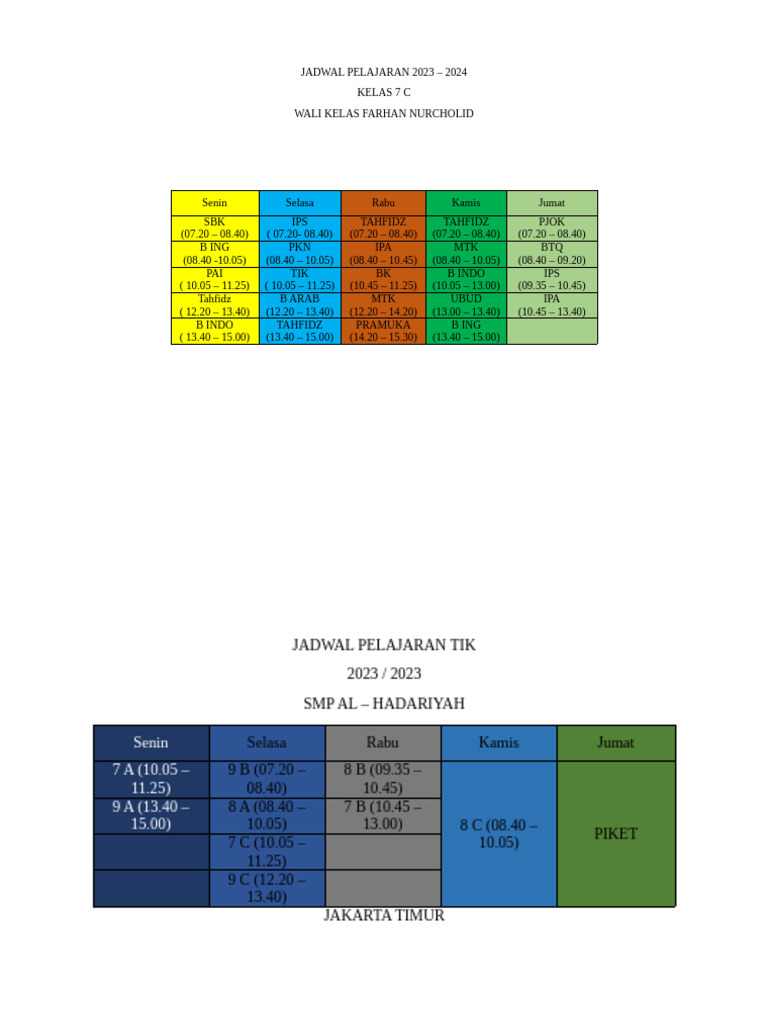 jadwal mapel | PDF