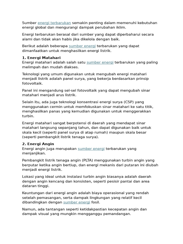Sumber Energi Terbarukan Utama | PDF