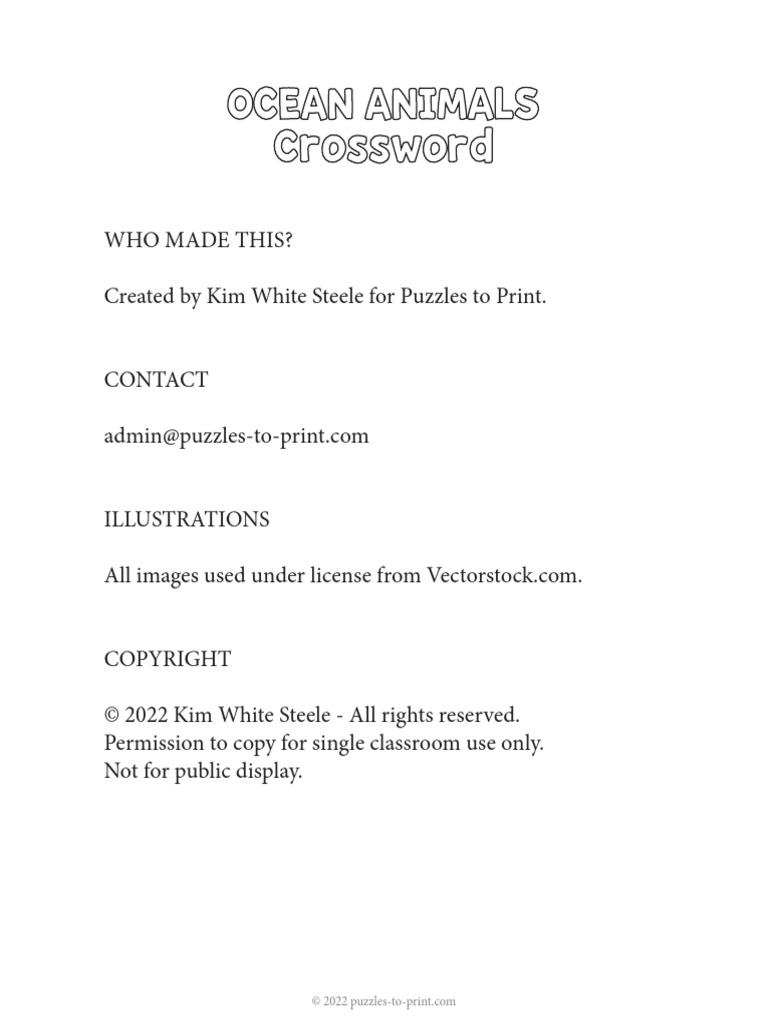 Ocean Animals Crossword - Unlocked | PDF