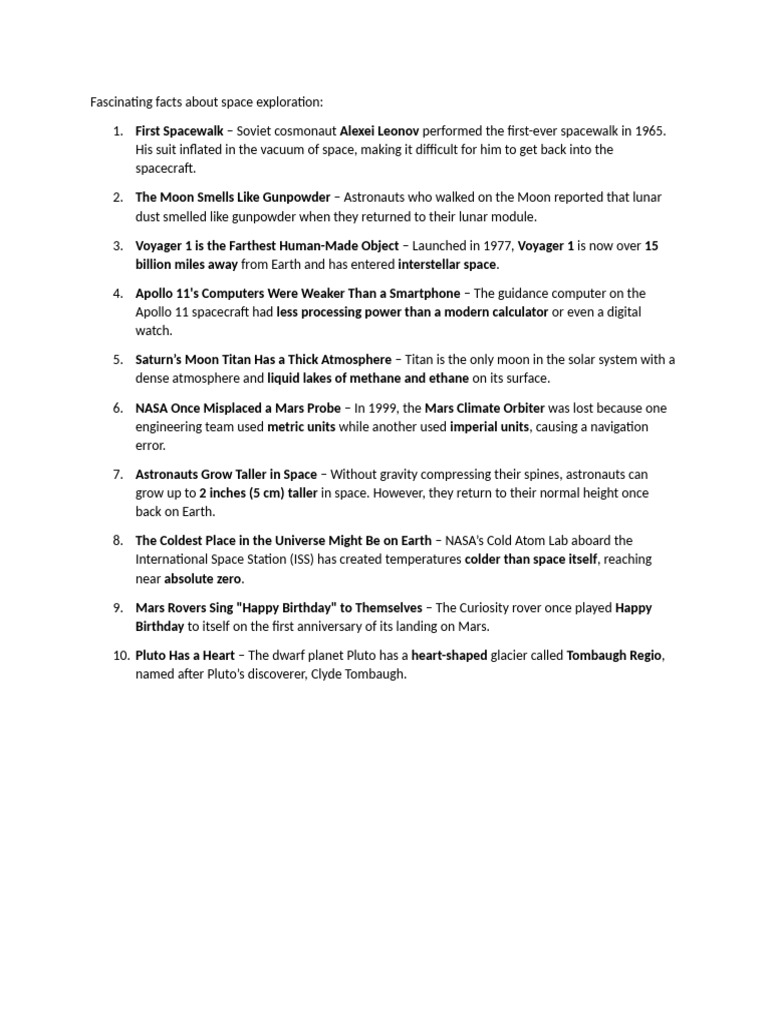 Fascinating Facts About Space Exploration | PDF