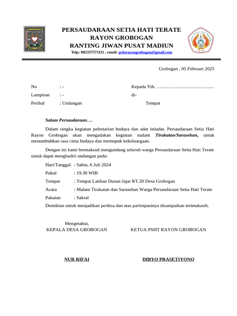Undangan PSHT Tamu | PDF