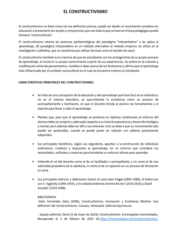 Constructivismo | PDF | Aprendizaje | Paradigma