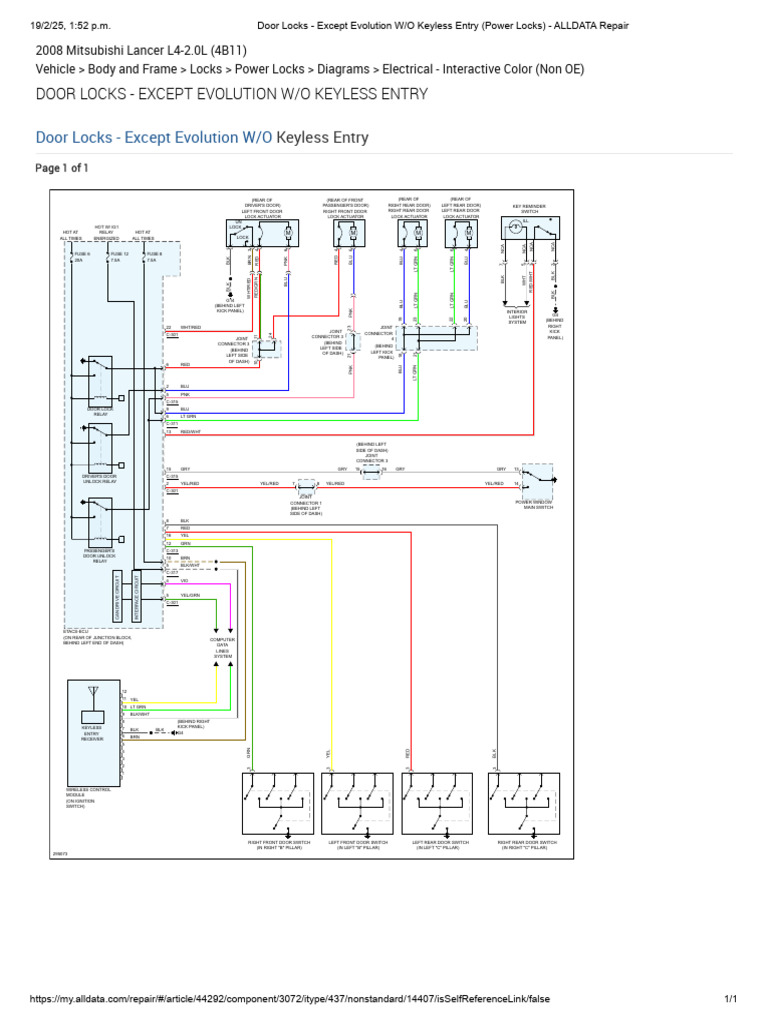 Door Locks - Except Evolution W_O Keyless Entry (Power Locks) - ALLDATA ...