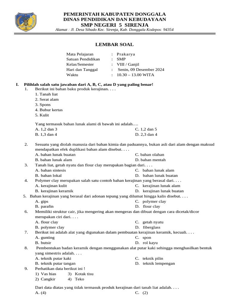 SOAL PAS PRAKARYA KELAS VIII 20 nmr | PDF
