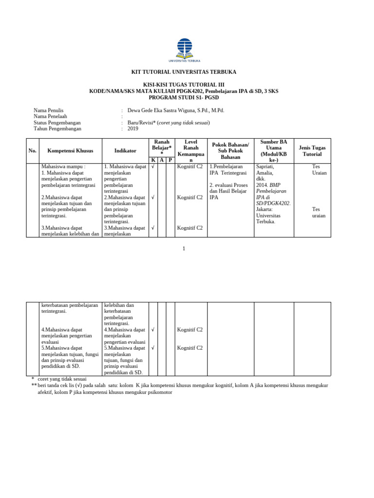 KISI dan TUGAS III Pembelajaran IPA di SD | PDF