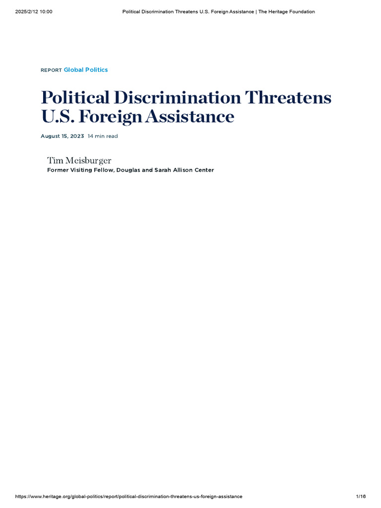 Political Discrimination Threatens U.S. Foreign Assistance - The ...
