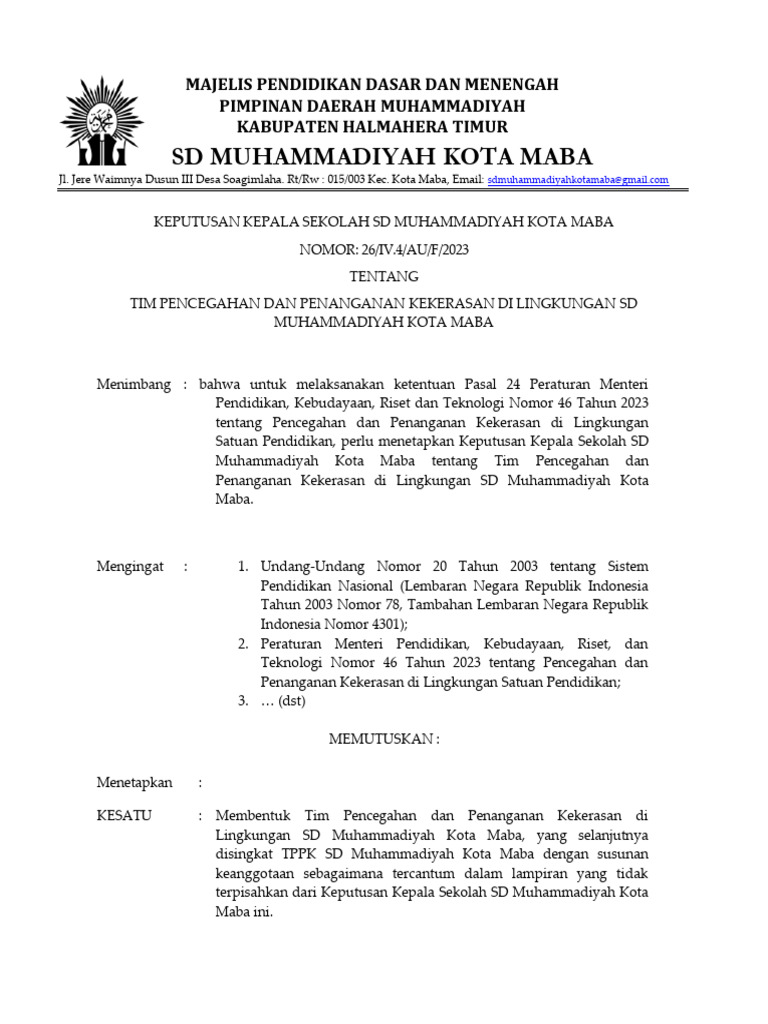SK TPPK SD Muhammadiyah Kota Maba | PDF