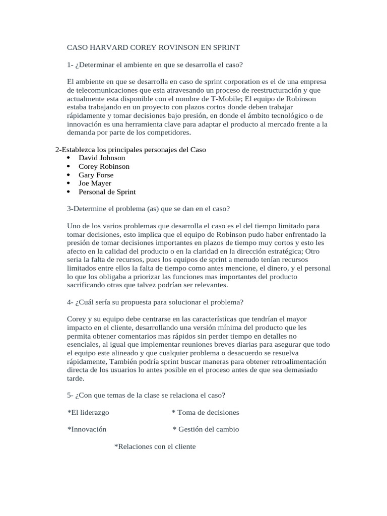 Caso Harvard Corey Rovinson en Sprint | PDF