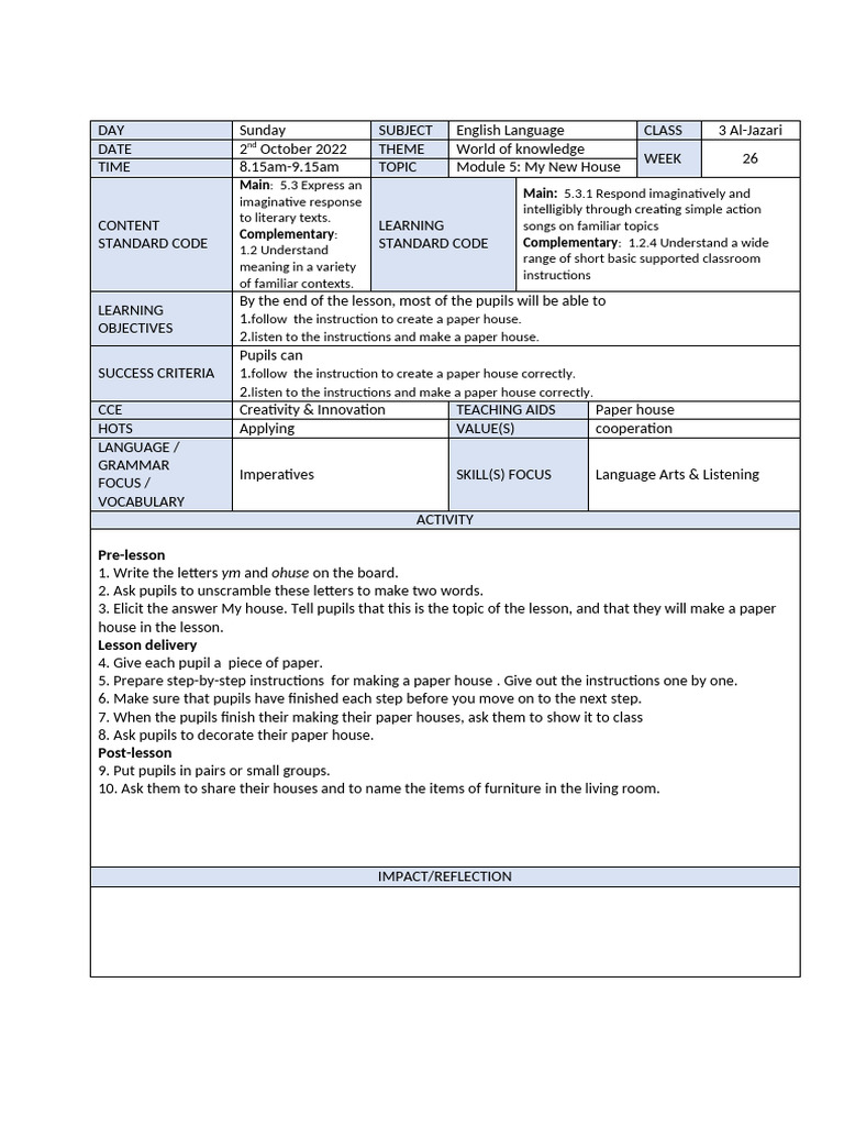 ENGLISH Lesson Plan | PDF | Vocabulary | English Language