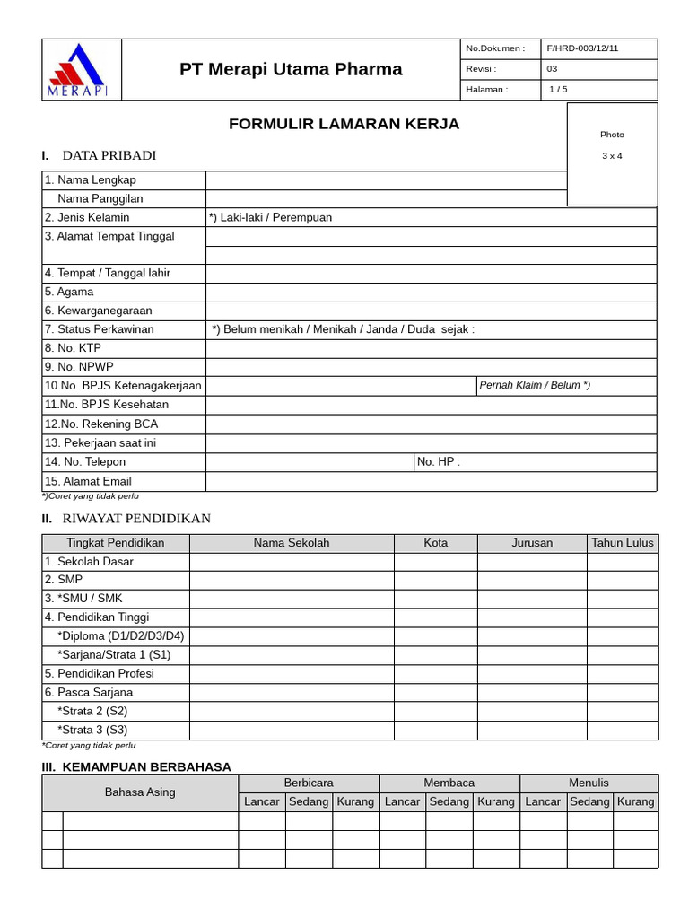 Form 003 Formulir Lamaran Kerja-Rev.03 | PDF