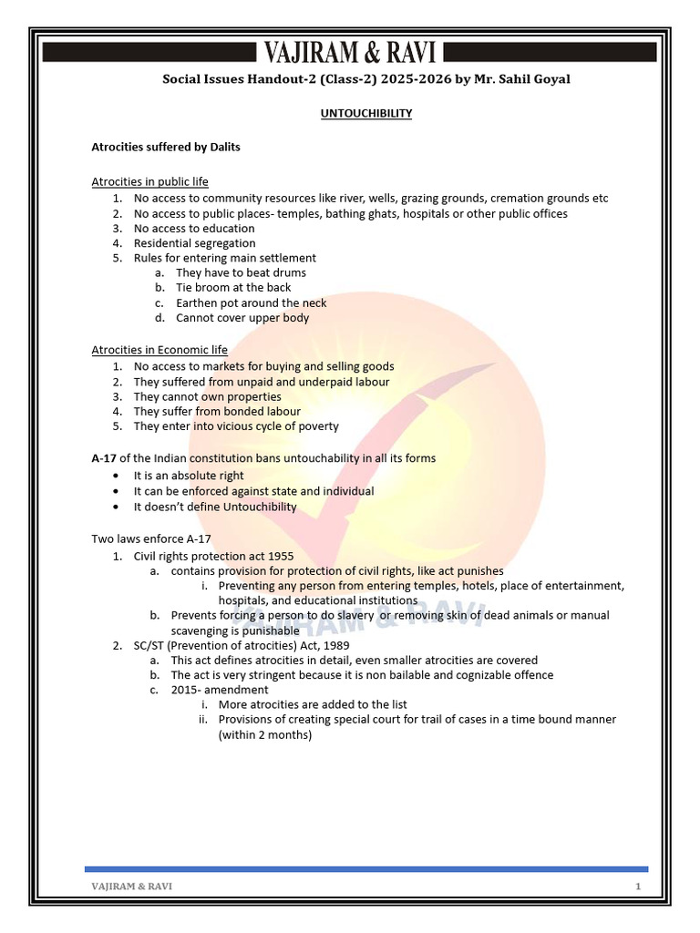 Social Issues Handout-2 (Class-2) | PDF | Dalit | Justice