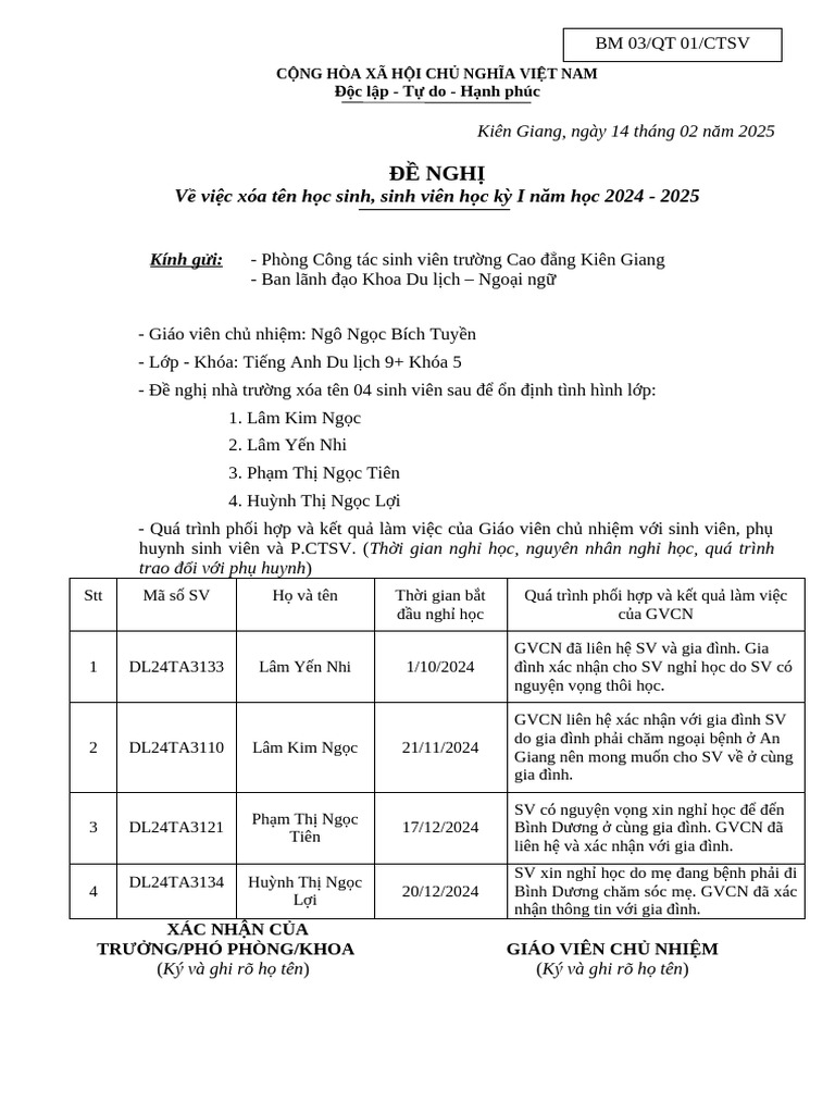 Đe Nghi Xoa Ten SV | PDF