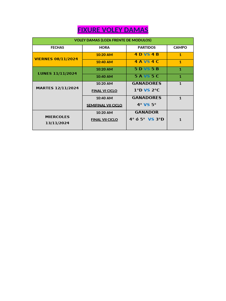 FIXURE Voley Damas | PDF