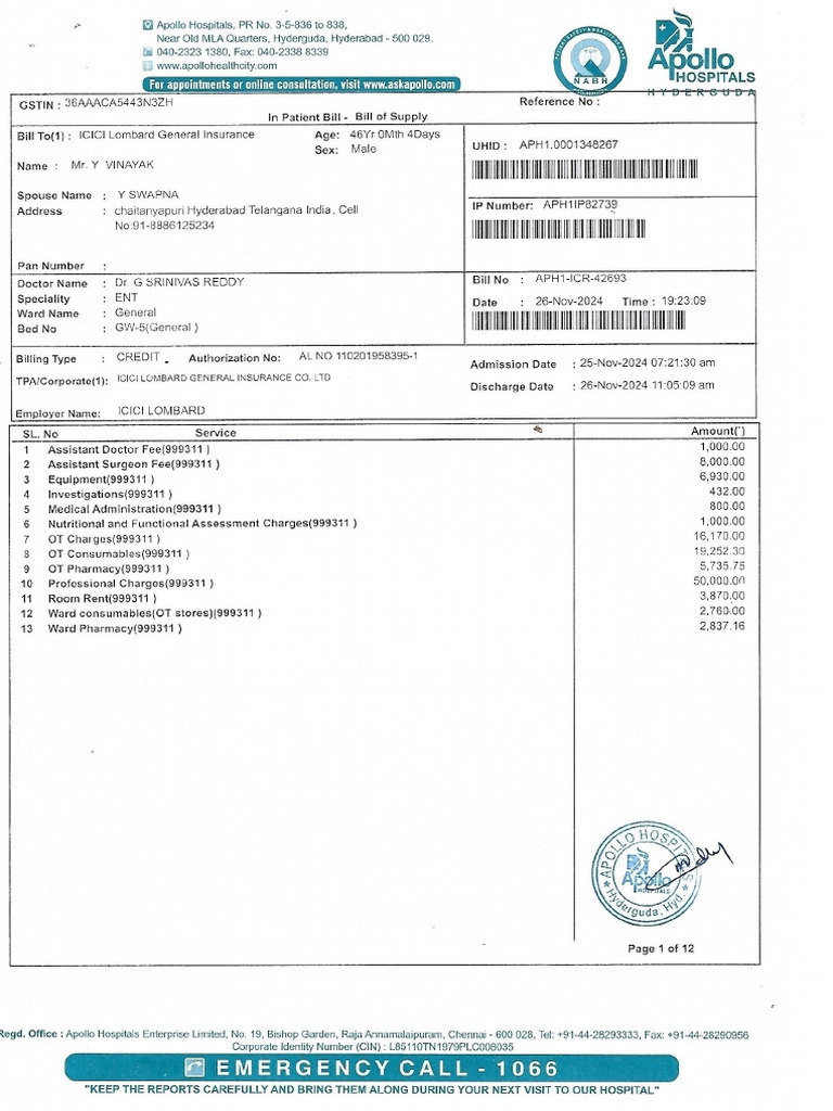 Hospital Bill | PDF