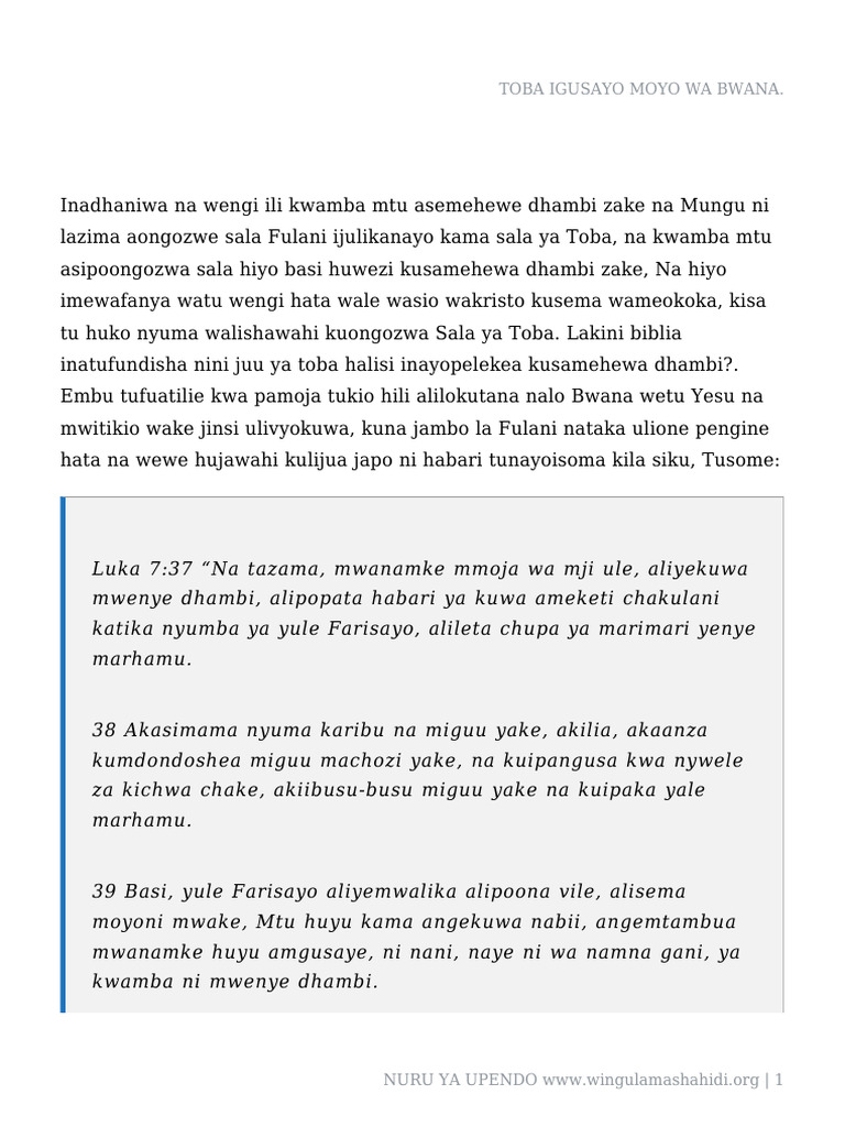 Toba Igusayo Moyo Wa Bwana. | PDF