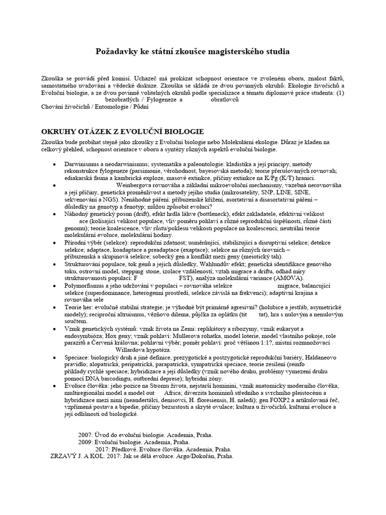 SZZ Zoologie MGR | PDF