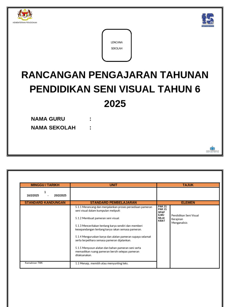 1. RPT PSV SK TAHUN 6 | PDF