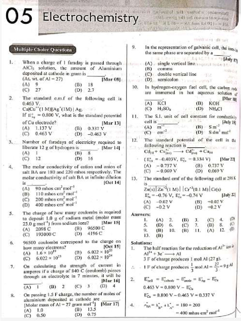 Electrochemistry HSC PYQ | PDF