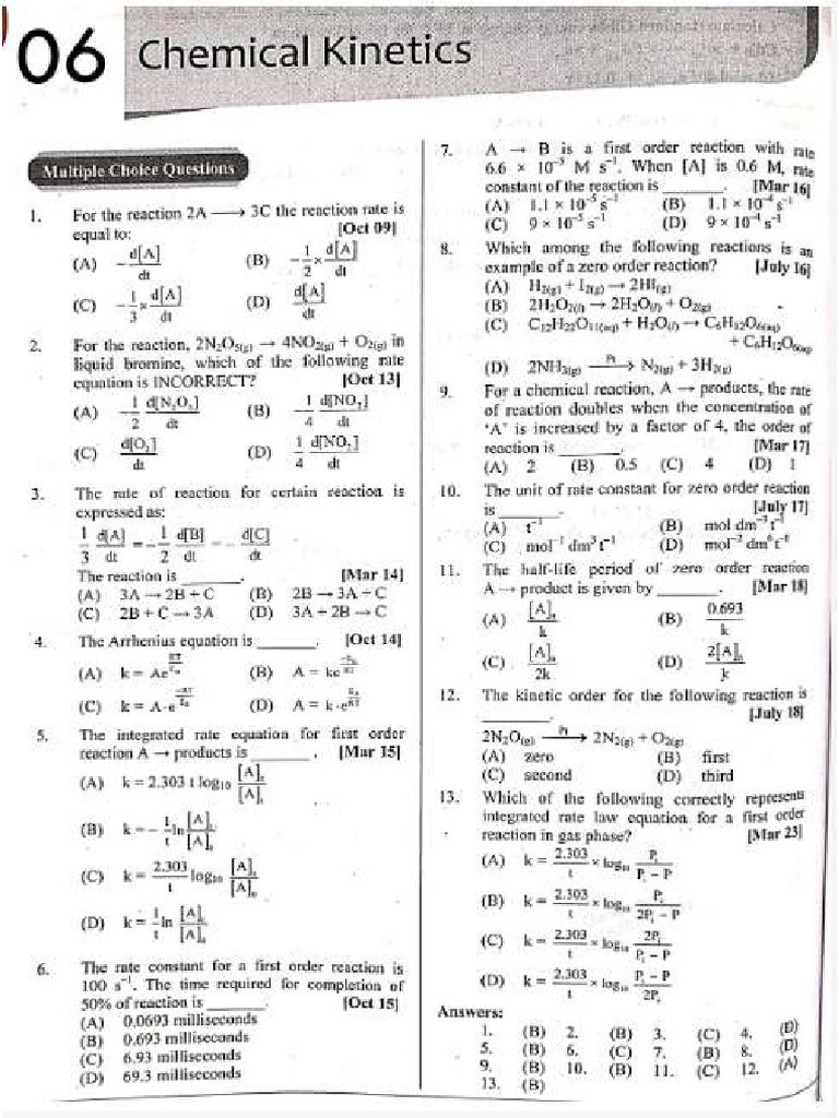 Chemical Kinetics HSC PYQ | PDF