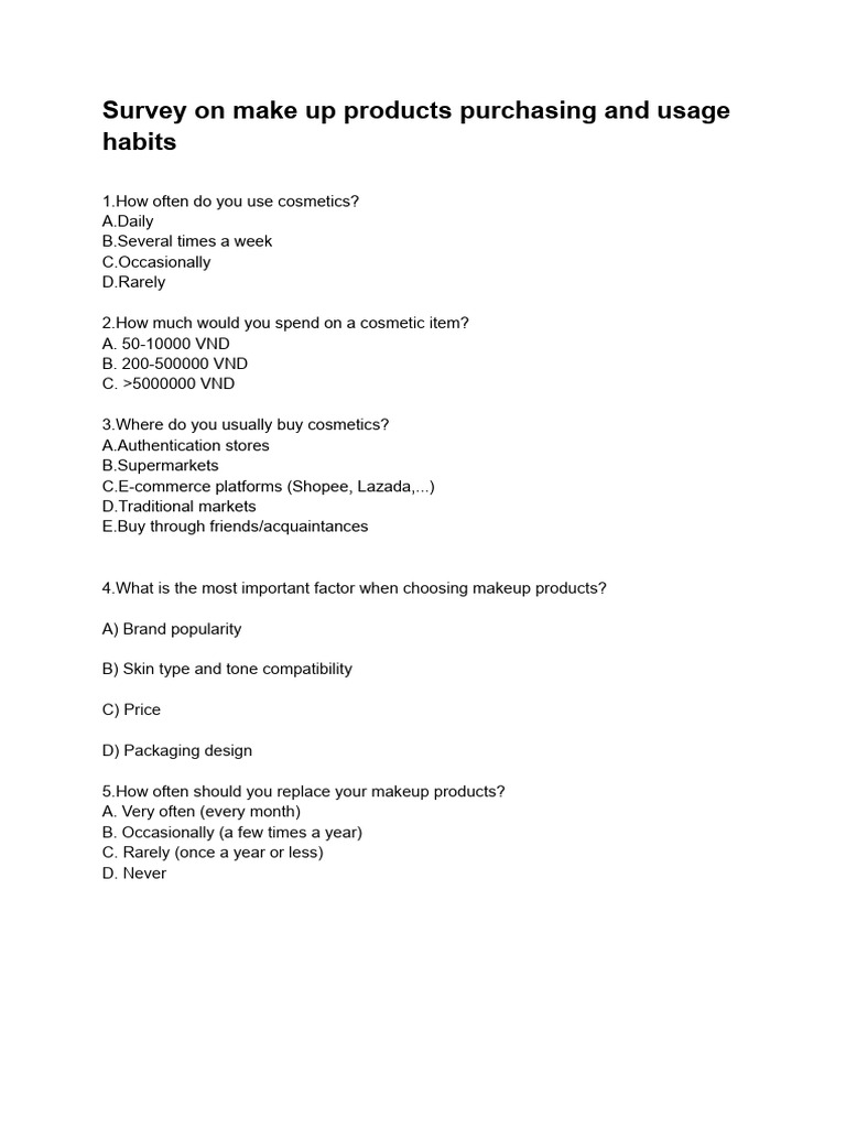 Makeup Product Usage and Buying Survey | PDF