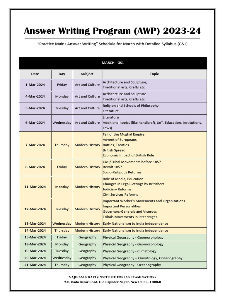 March_AWP_Schedule | PDF | Liberal Arts Education | Earth Sciences