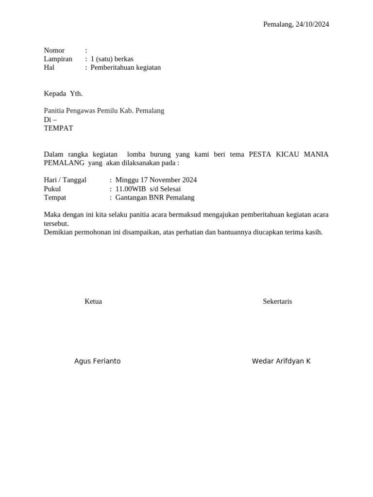 Contoh Surat Panwaslu | PDF