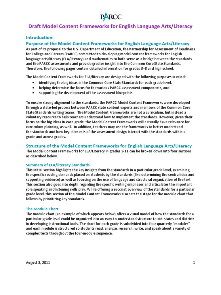 Draft Model Content Frameworks For English Language Arts/Literacy | PDF ...