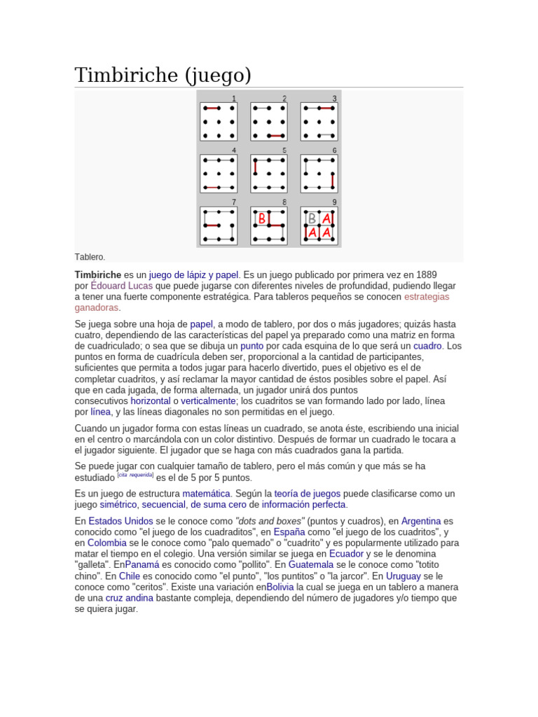 Cómo jugar Timbiriche: Reglas y plantilla | PDF