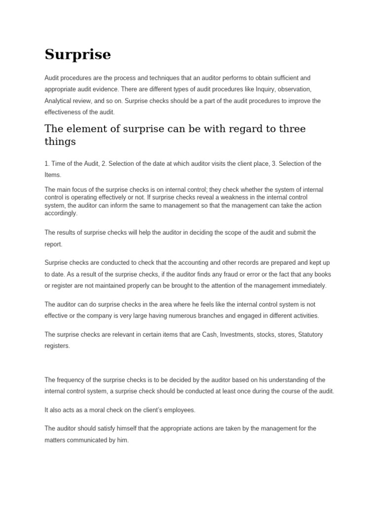 Importance of Surprise Audit Checks | PDF