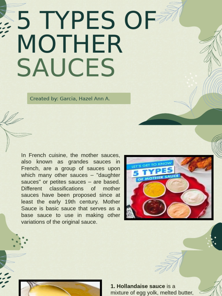 5 Mother Sauces - Purpose and Different Kinds of Cuts | PDF | Sauce ...