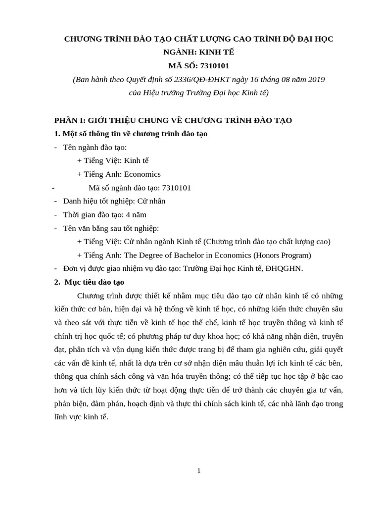 Khung CTDT Kinh Te CLC | PDF