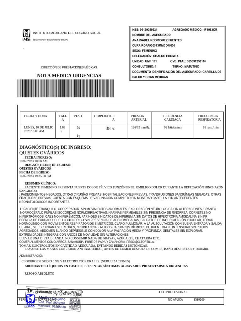 Nota Médica de Urgencias IMSS | PDF | Enfermedades y trastornos ...