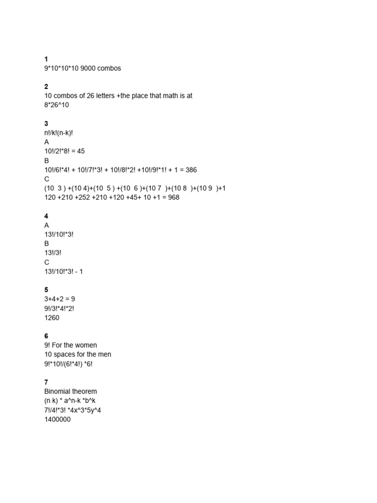 Combinatorial Math Formulas Explained | PDF