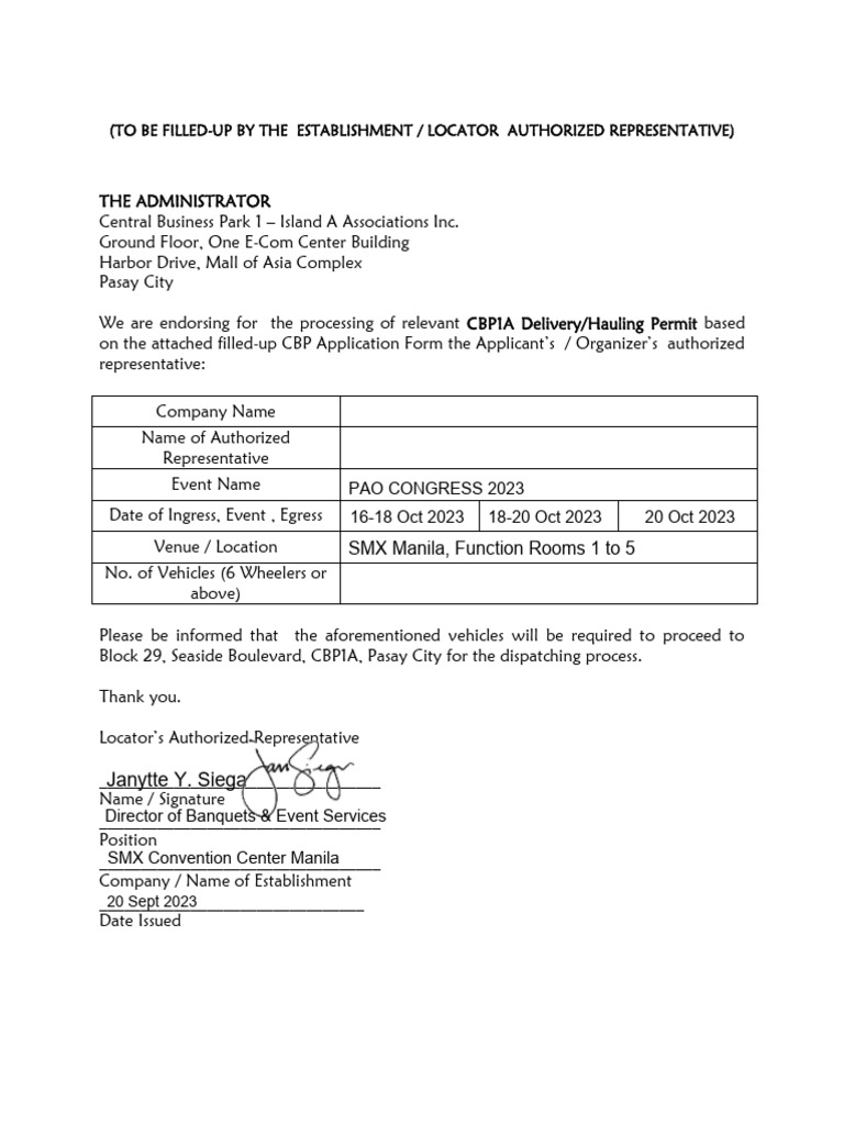 Endorsement Form - CBP_PAO Congress 2023 | PDF