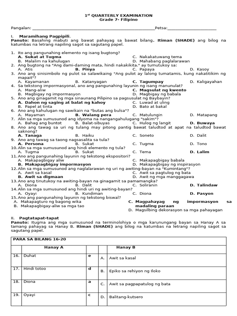 1stQ FILIPINO 7 | PDF
